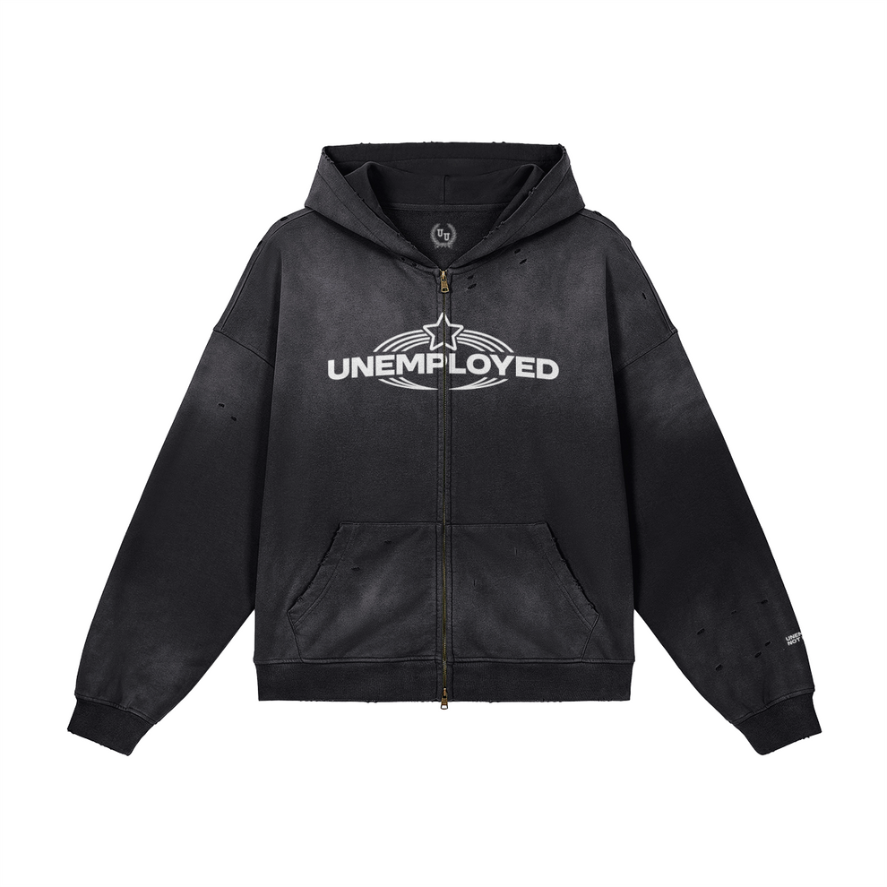 Unemployed Distressed Zip Up – Unemployed Collection
